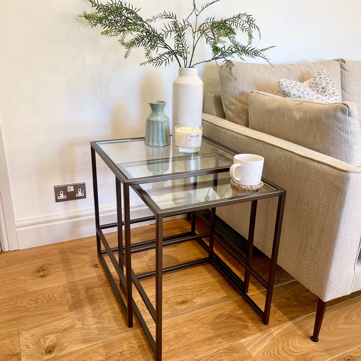 Glass Bronze Metal Nesting Side Tables UK — Rose And Walker