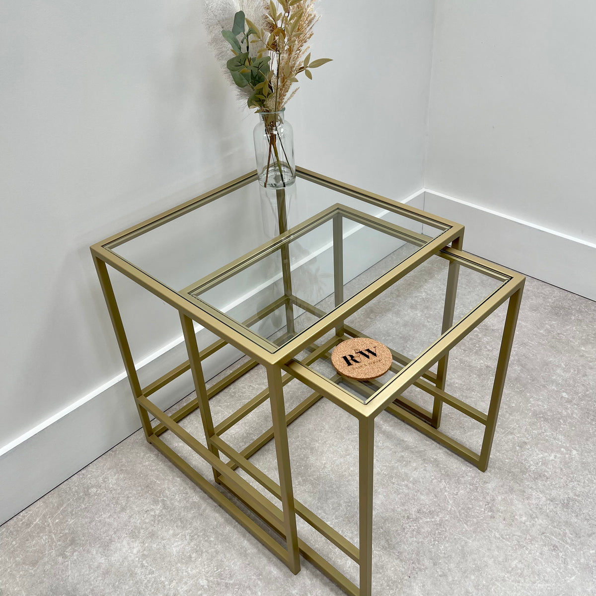 Aria Glass Metal Nesting Tables - Gold — Rose And Walker