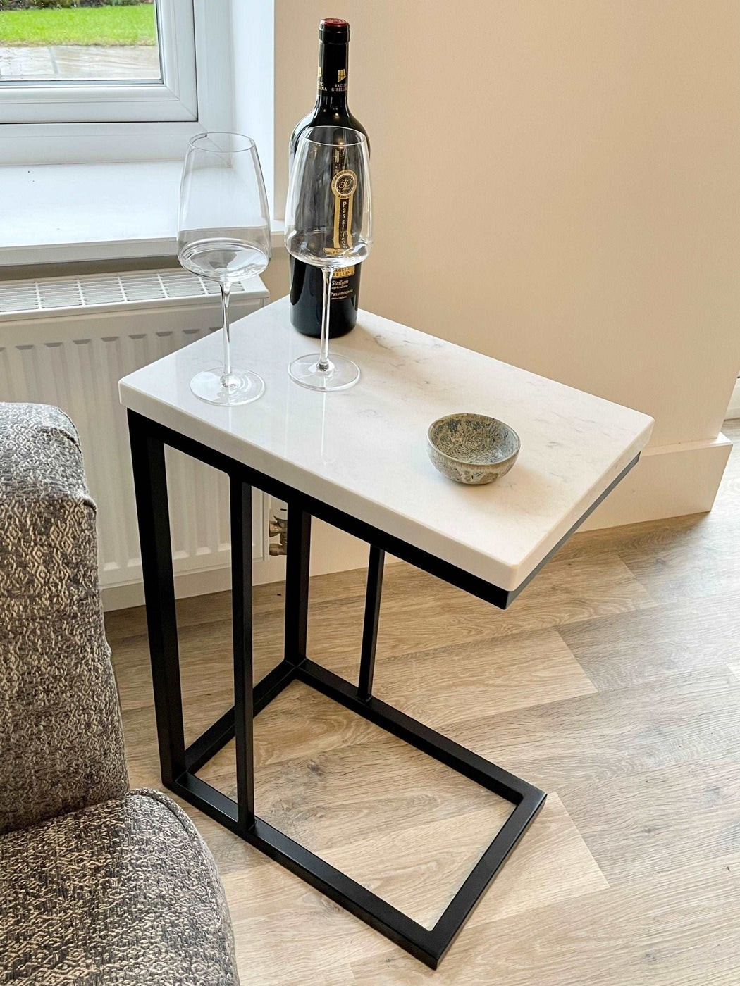 Marble Side Sofa End Table Matte Black Frame UK — Rose And Walker