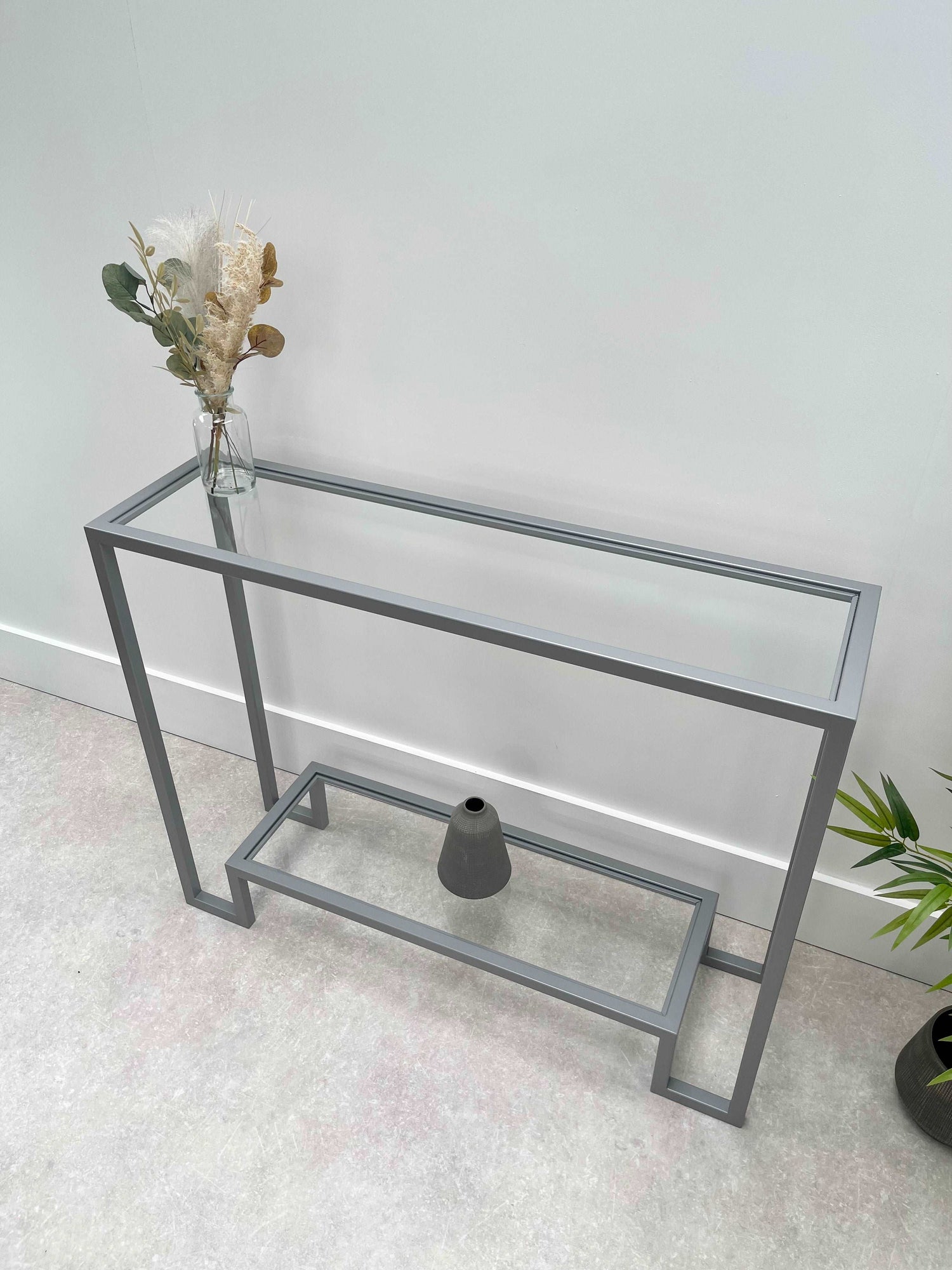 Hudson Glass Metal Console Table - Silver Grey — Rose And Walker
