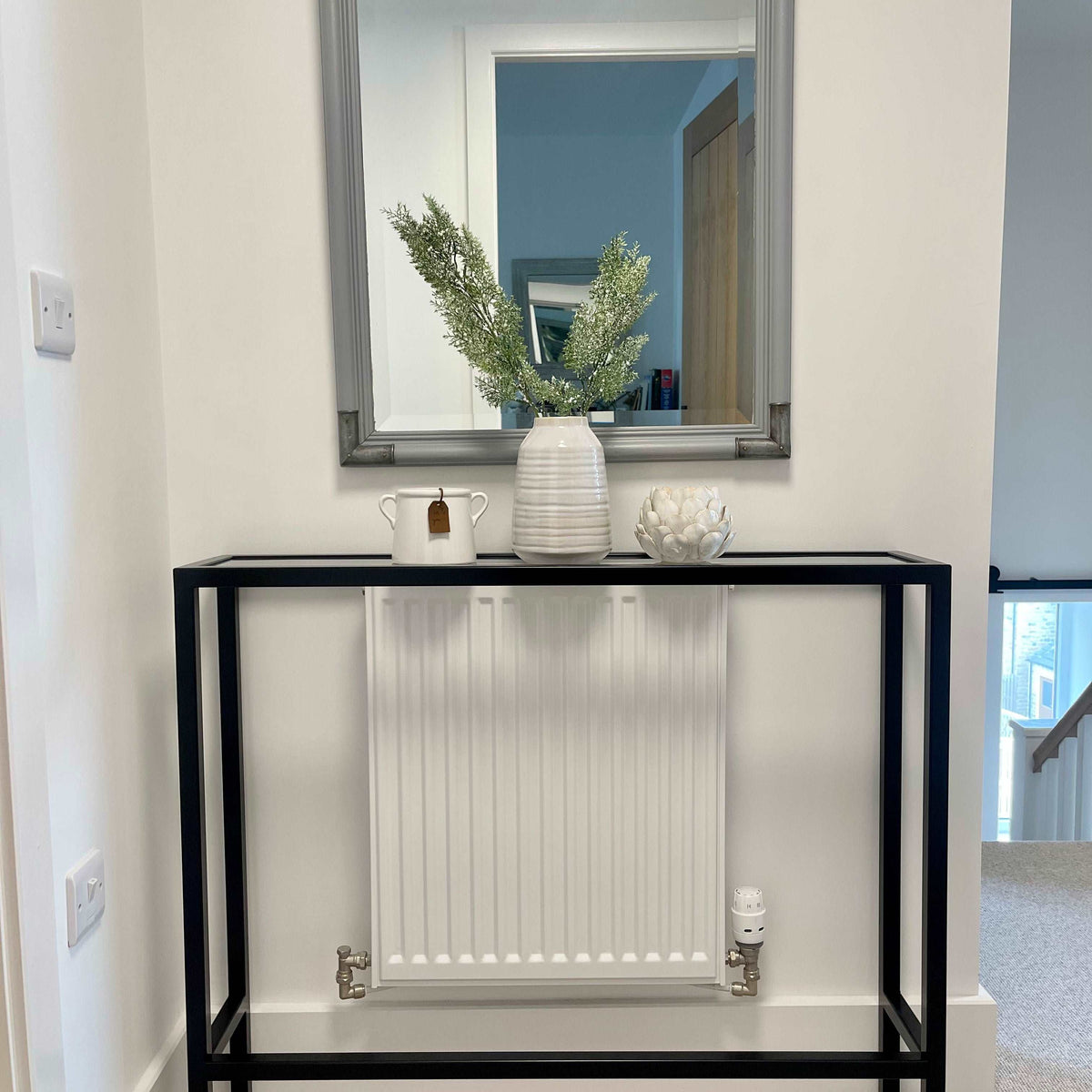 Slim Glass Metal Radiator Console Table UK — Rose And Walker