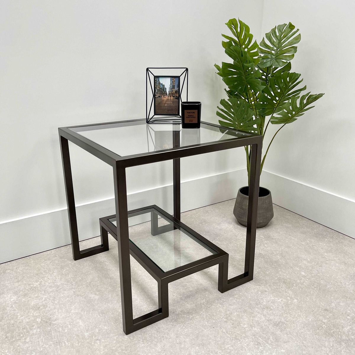 Glass Metal Side Table Dark Bronze UK — Rose And Walker